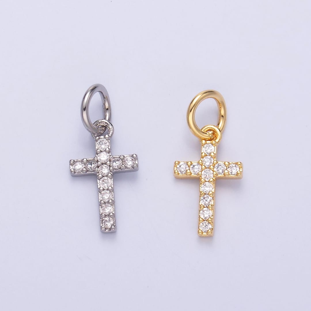 Tiny Cross Charm 24K Gold Filled Clear CZ Religious Cross Mini Charm in ...