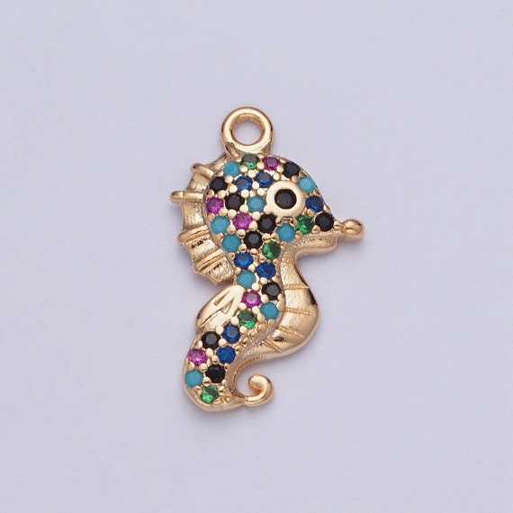 16K Gold Plated Cute Colorful Sea Horse Charm Dainty Seahorse - Etsy