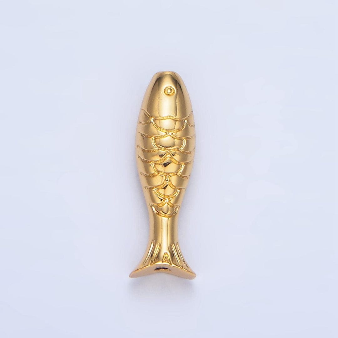 Dainty Long Fish Bead Spacer for Bracelet 24k Gold Filled Animal Bead ...