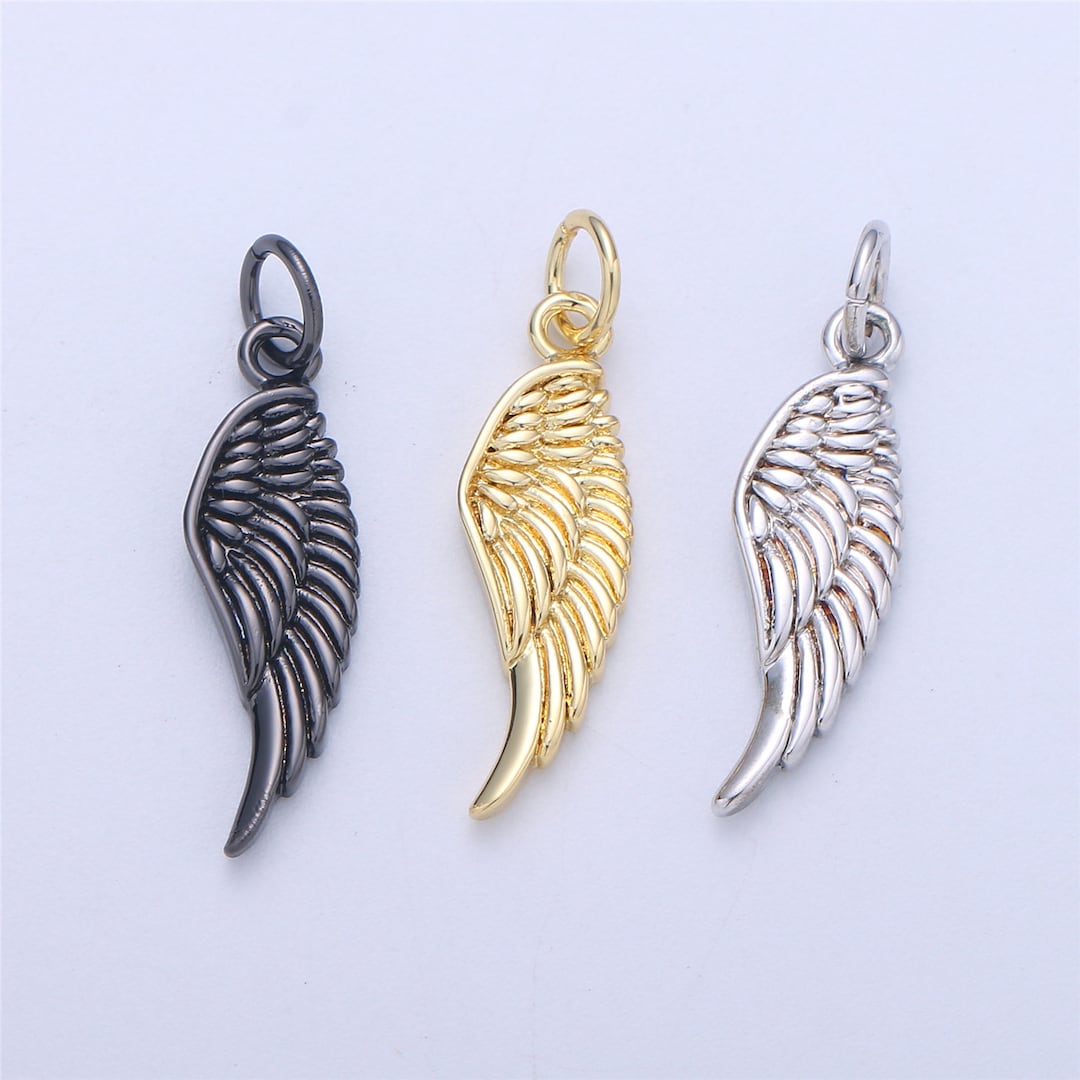 Small Angel Wing Charm, Gold Angel Wing Charm, Silver Wings, Black ...