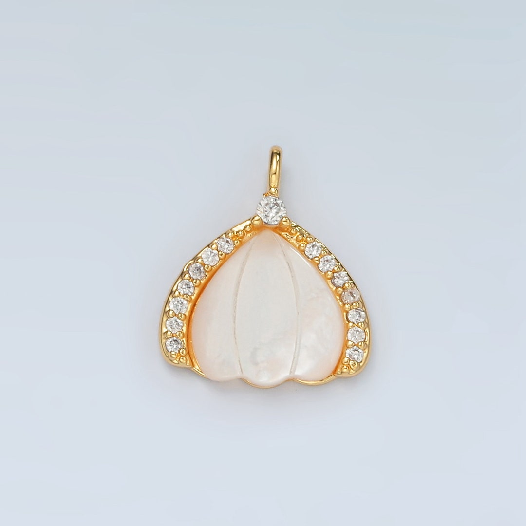 24k Gold Filled Shell Pearl Charm Flower Charms Pendant With Micro Pave ...