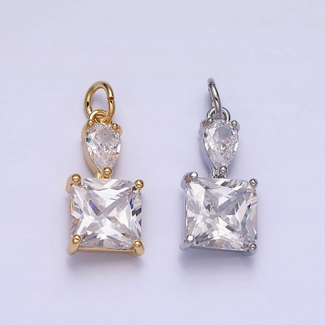 Delicado dije de corte cuadrado relleno de oro de circonita cúbica con ...