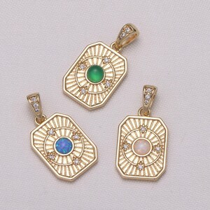 Sunburst Octagon Gold Tag Opal Gold Rectangle Size 25x13mm Pendant Square Charm for Necklace ...