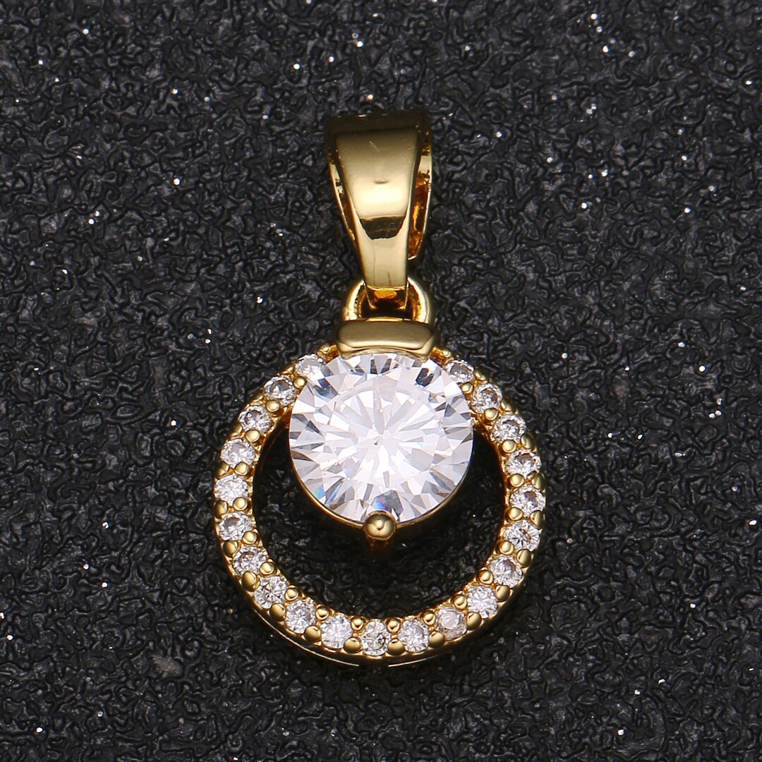 Gold Wreath CZ Round Charm Micro Pave Charm, Cubic Solitaire Jewelry ...