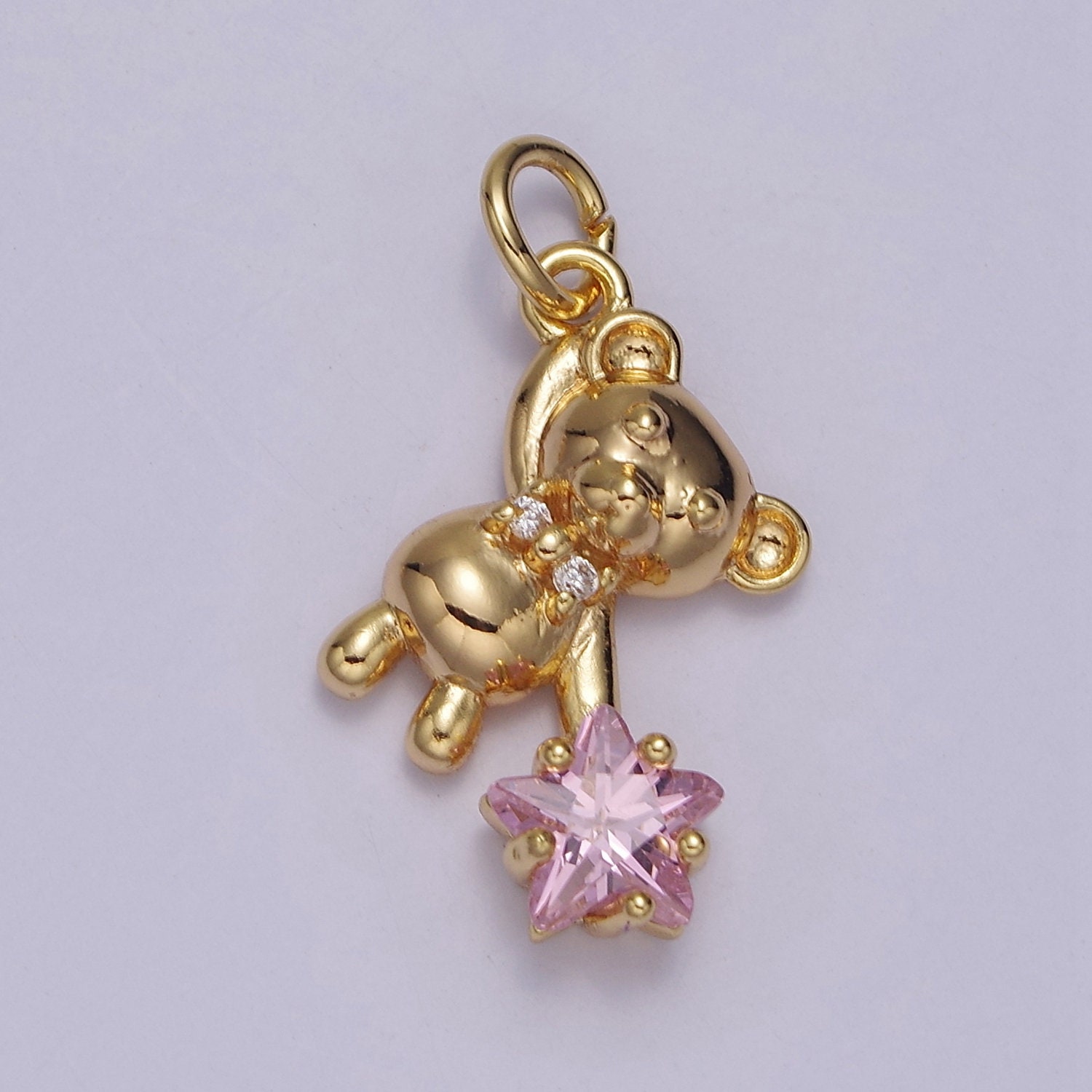 Cute Teddy Bear Charm Gold Cubic Star Charm Clear Pink Star - Etsy
