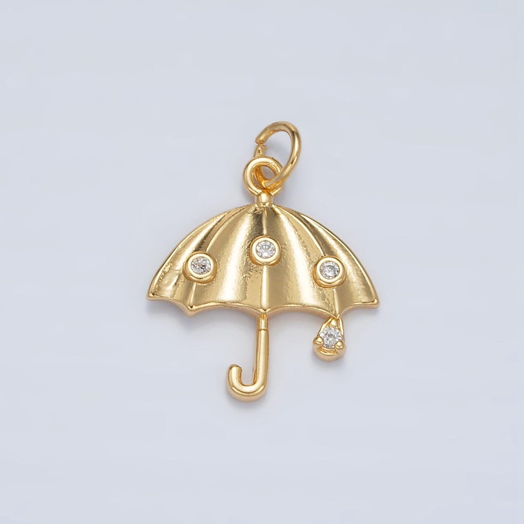 24k Gold Filled Clear Cz Rain Umbrella Weather Charm | E-062 - Etsy