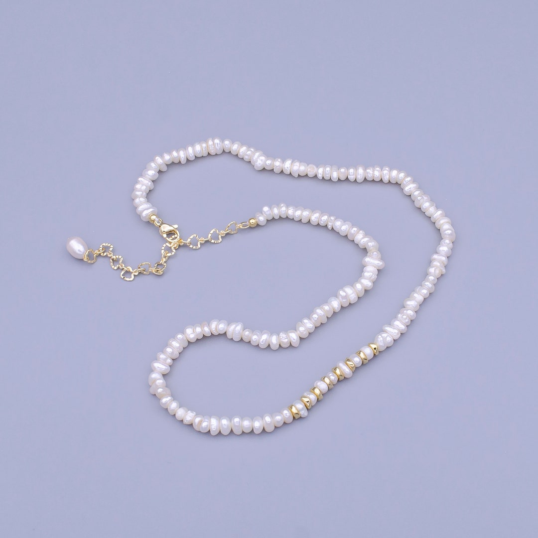 Tiny Rice Pearl Strand Necklace, Freshwater Pearl Necklace With Gold ...