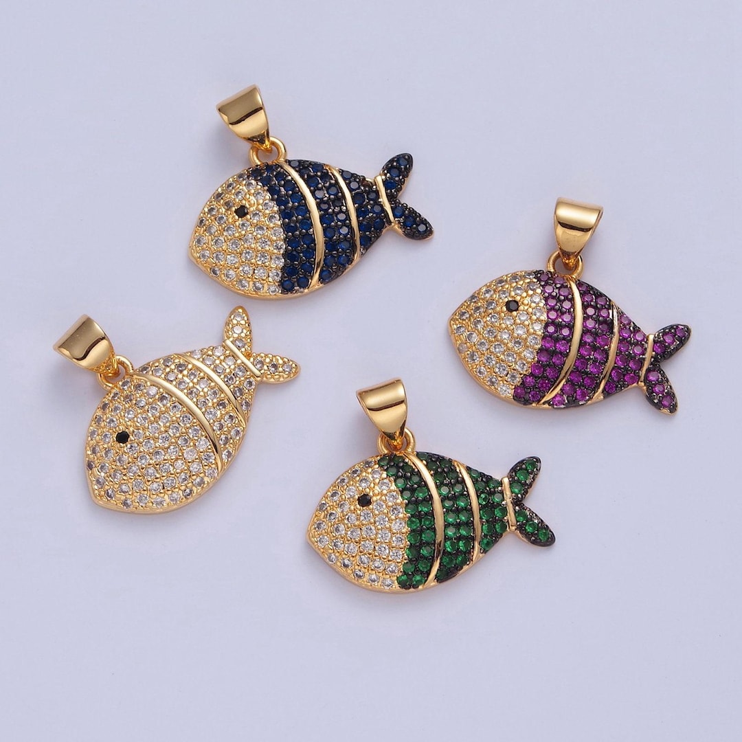 Iced Gold Clown Fish Charm Micro Colorful Cz Paved Sea Life Fish ...