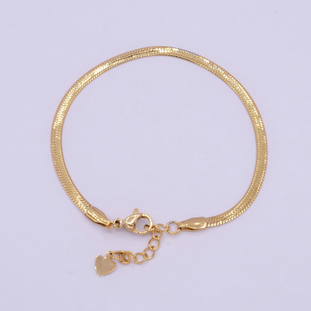 3.0mm, 4.0mm, 5.0mm Gold Herringbone Chain Bracelets, 24k Gold Filled 6 ...