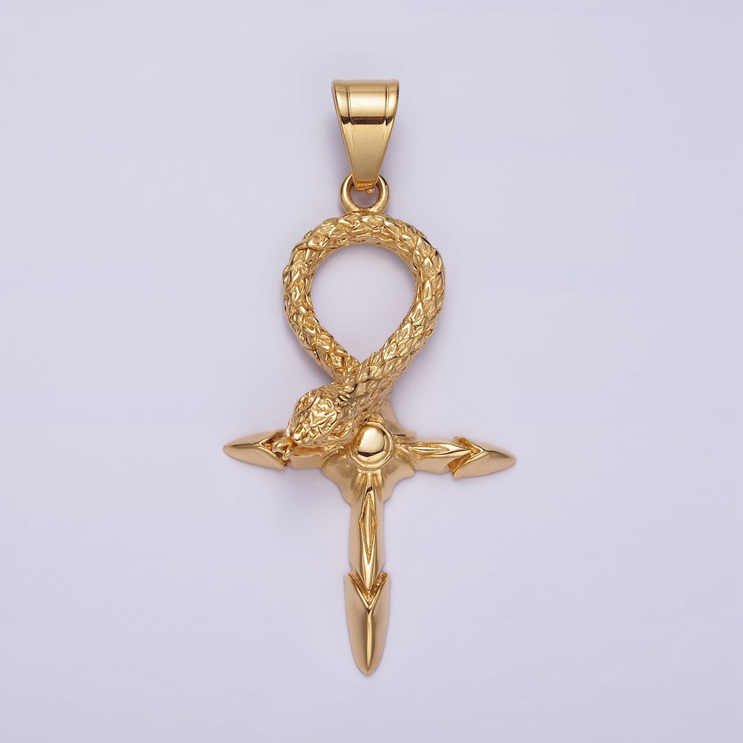 Stainless Steel Snake Serpent Sunburst Arrow Egyptian Ankh Cross ...