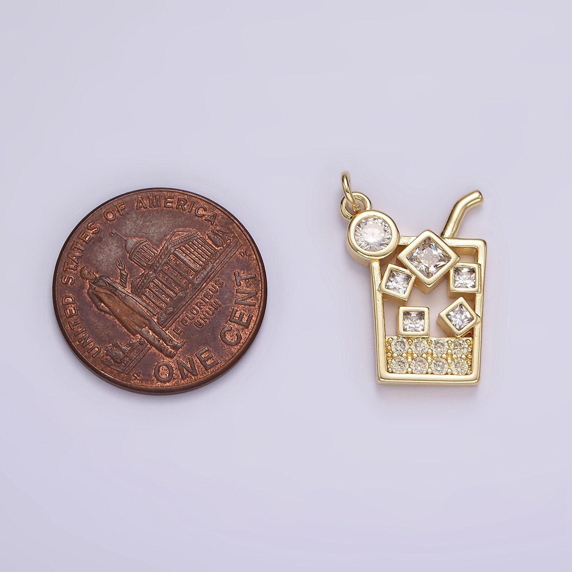 14k Gold Filled Clear Cz Ice Cube Cold Glass Drink Open Charm | Ag511 ...