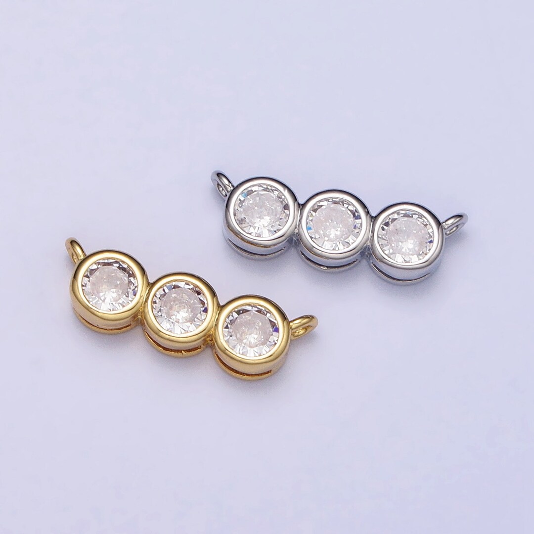 Mini Gold, Silver Clear Round Bezel Cut Cubic Zirconia 13.5mm Link ...