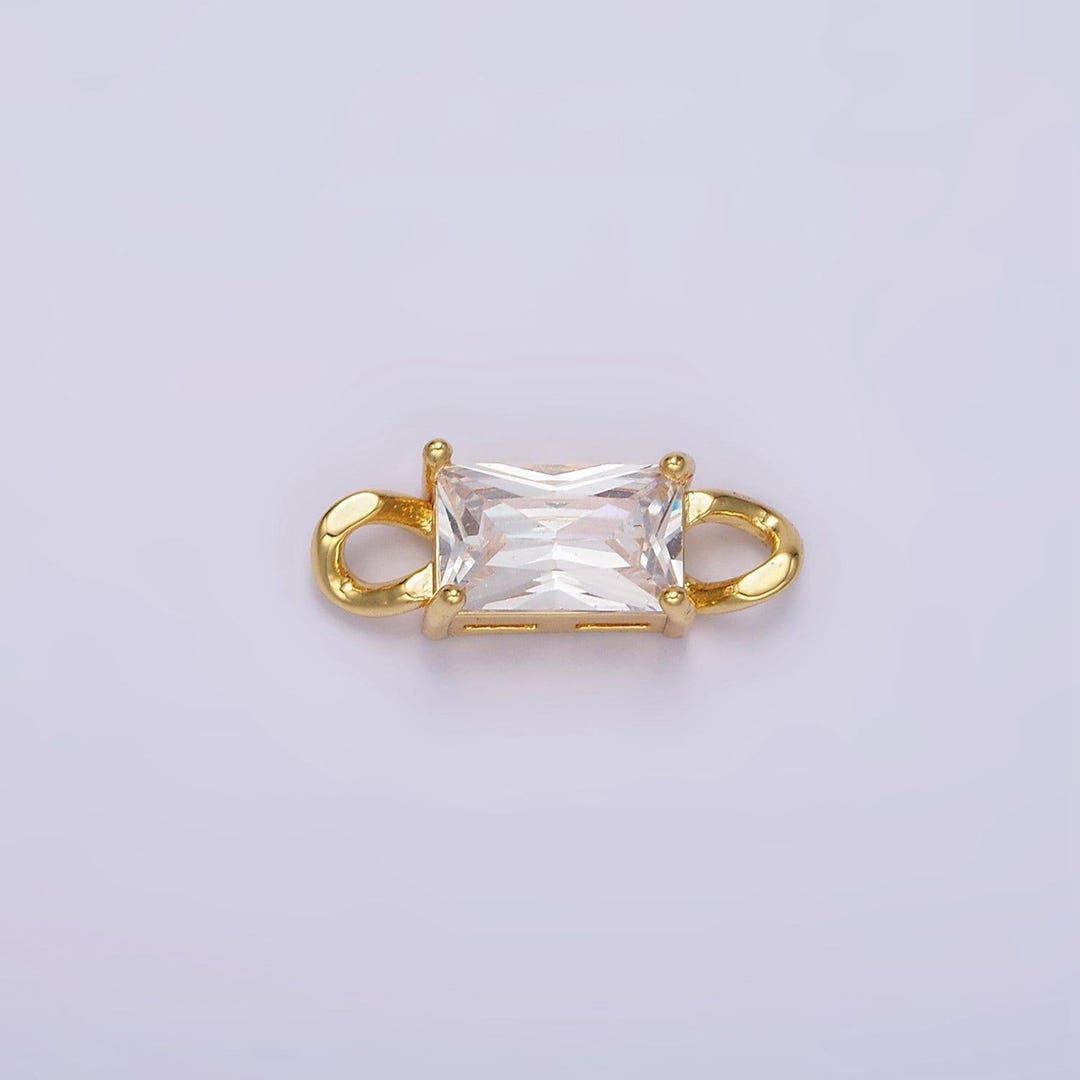 24k Gold Filled Clear Cz Baguette Curb Link Loop Connector | G798 - Etsy