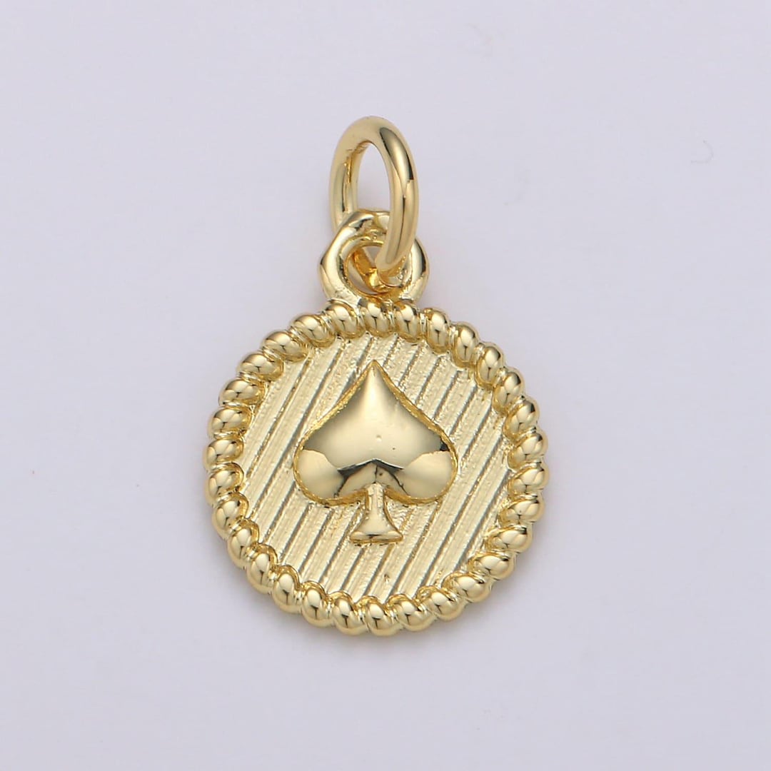 1pc Spades in Round Coin 24k Gold Charm, Spades Monogram Pendant Charm ...