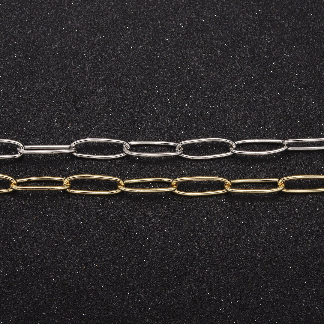 24K Gold Filled Dainty Cable Paperclip Chain, 14x5mm Width Cable Silver ...
