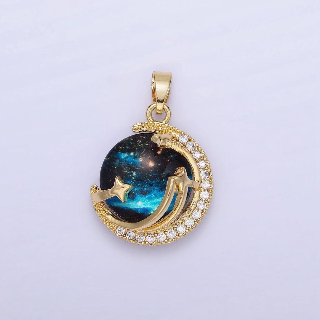 14k Gold Filled Celestial Planet Shooting Star Micro Paved Cz Pendant ...