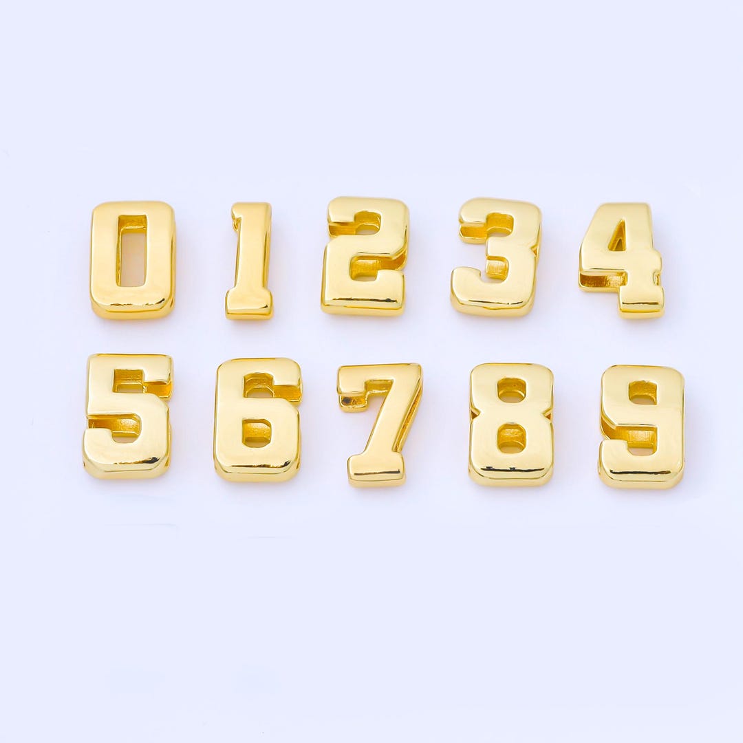 24k Gold Filled Varsity Number Beads Charm Sport Number Spacer 3D Gold ...