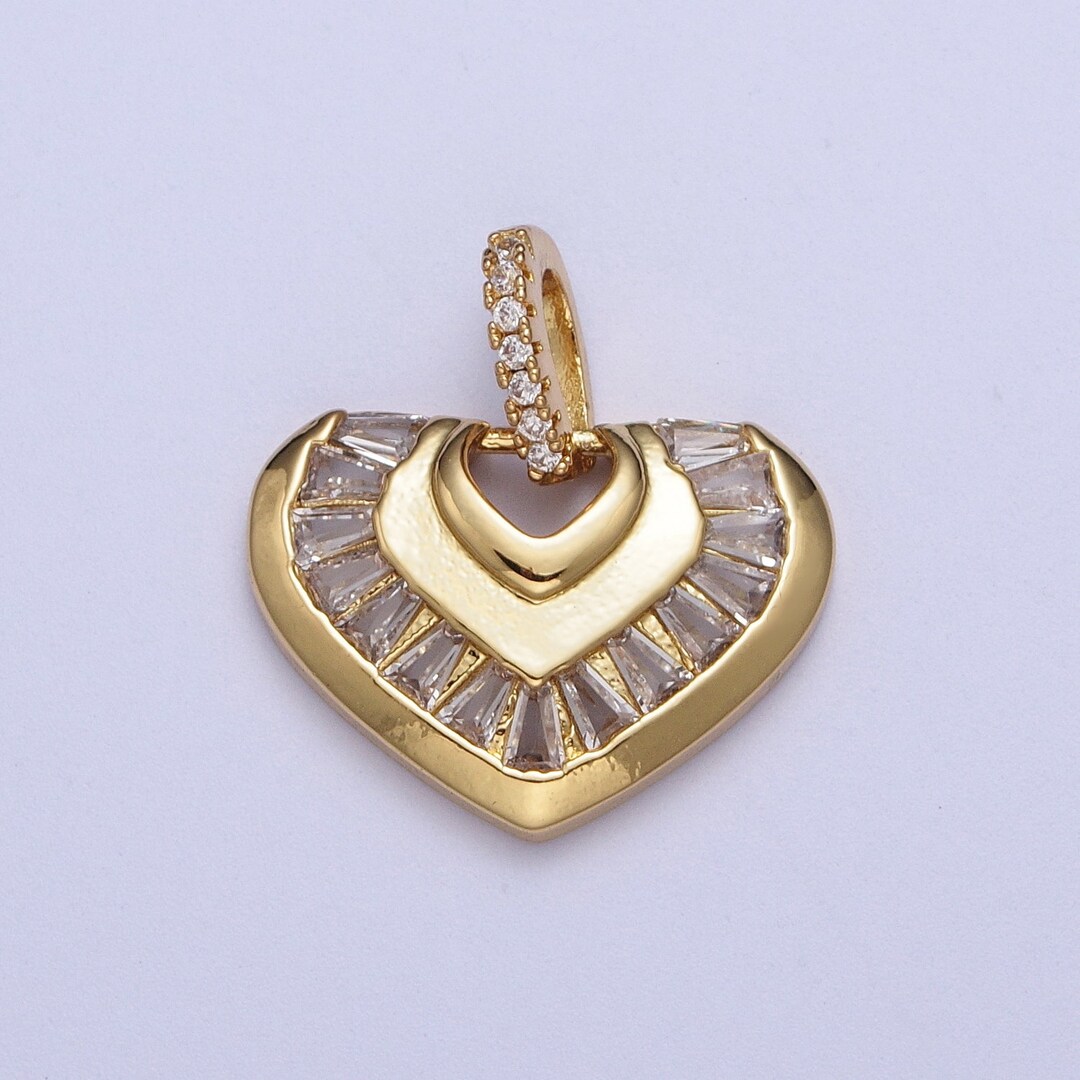 Gold Heart Armor Pendant, 14K Gold Plated Clear Micro Paved CZ Bail ...