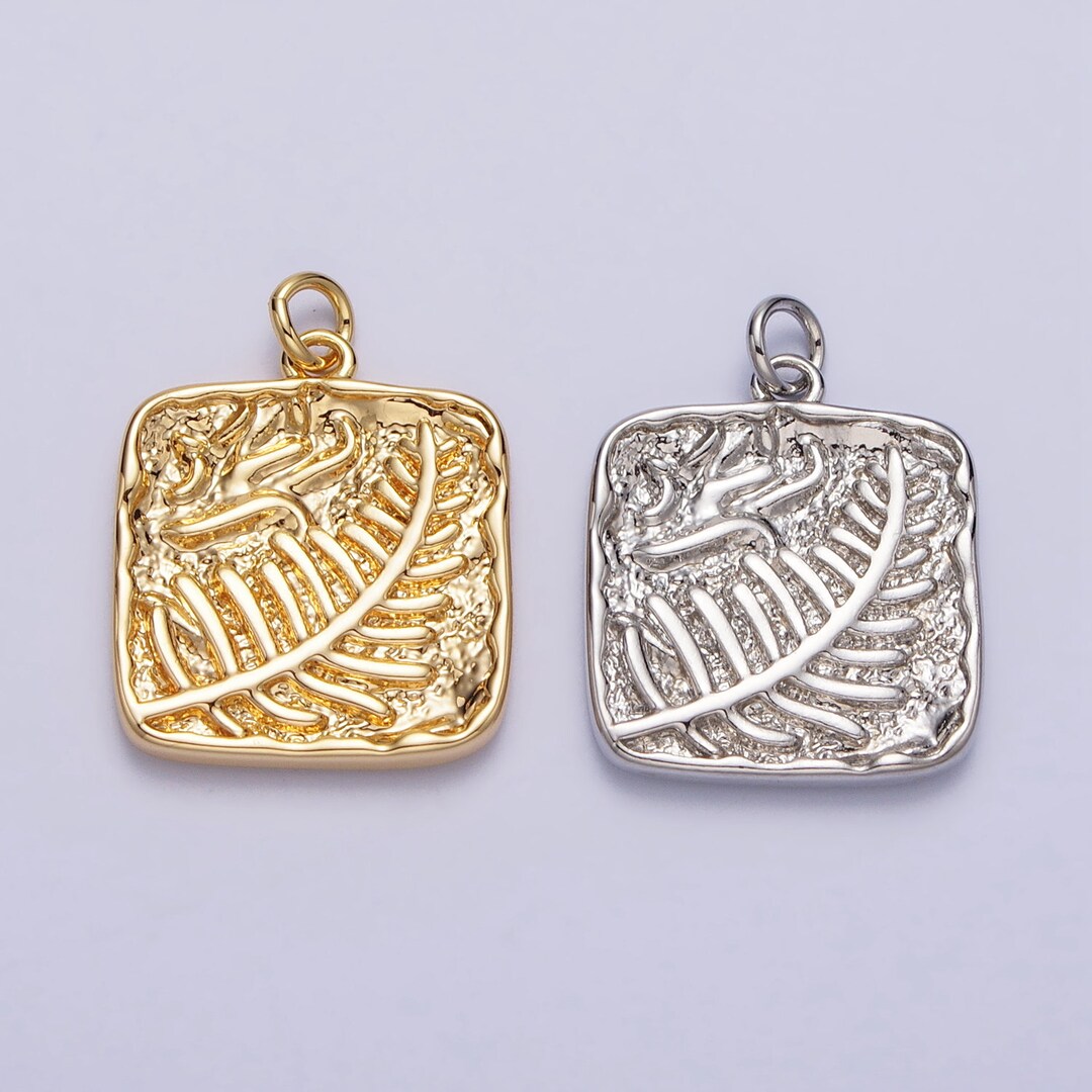 16K Gold Filled Palm Leaf Engraved Square Minimalist Charm | A780 - Etsy
