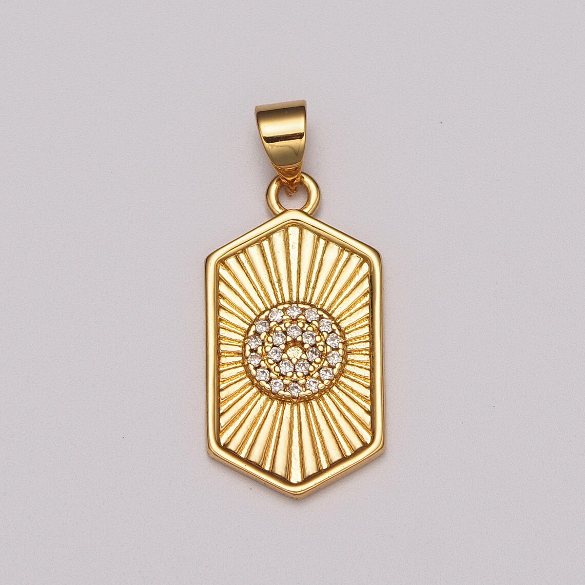 Dainty 14k Gold Filled Hexagon Medallion Pendant Gold Sunburst - Etsy