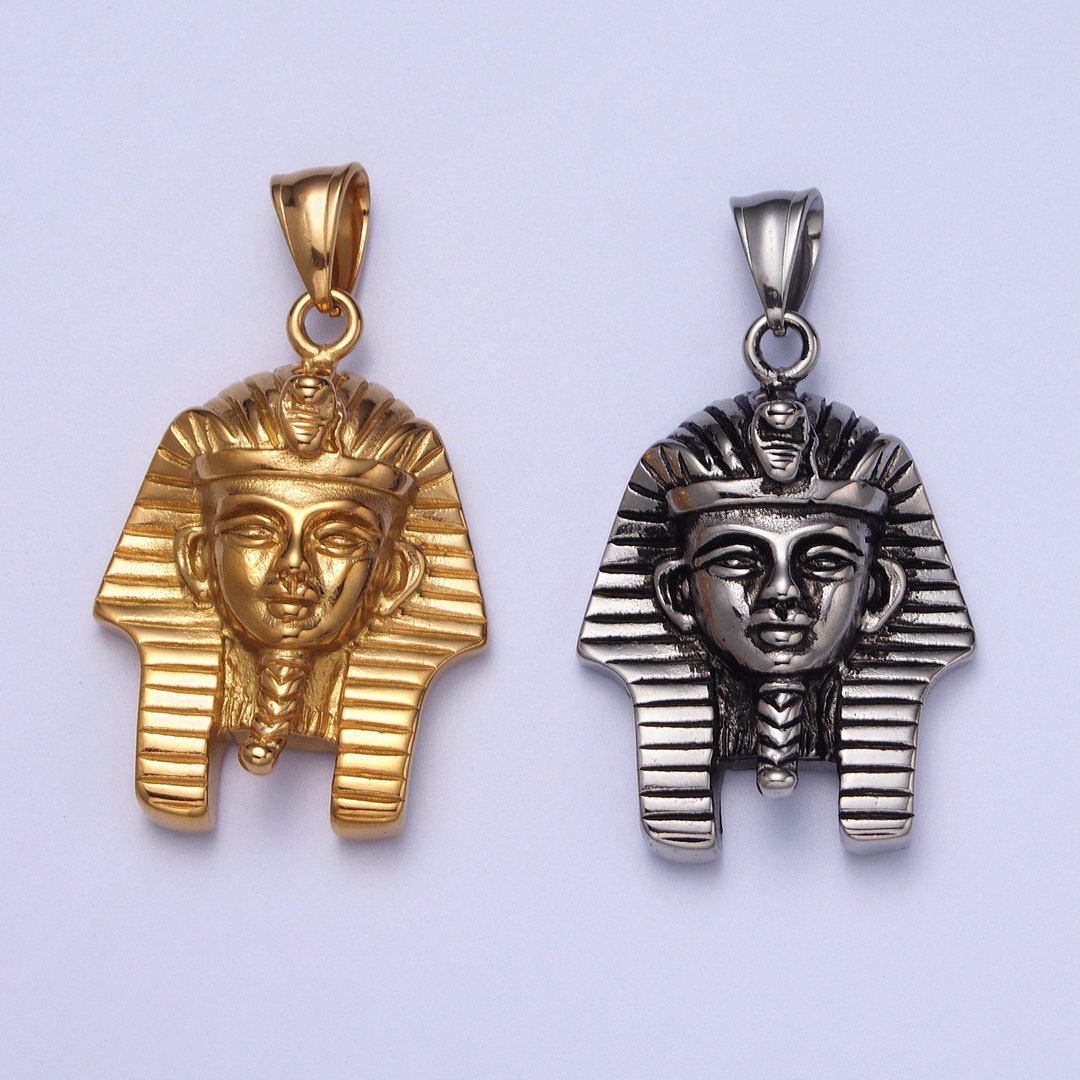 Gold Pharaoh Head Pendant Big Heavy Hard Egyptian King Tut Necklace ...