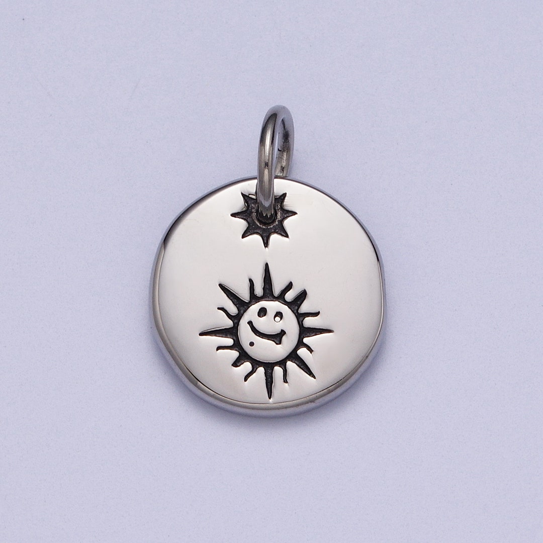 Cute Stainless Steel Celestial Happy Face Morning Sun Silver Charm for ...