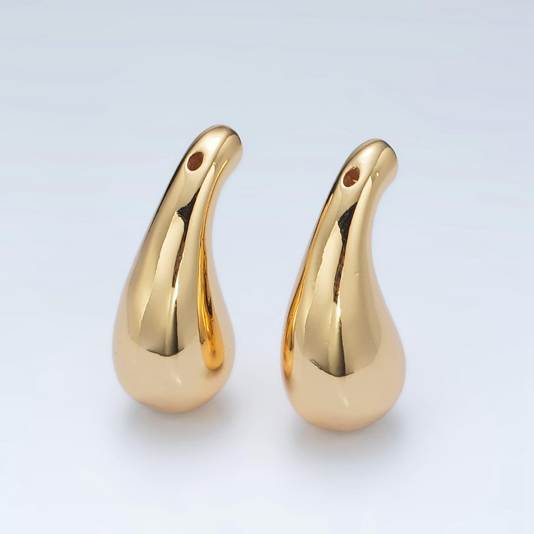 Gold Tear Drop Pair Pendant 24k Gold Filled Teardrop Simple Findings ...