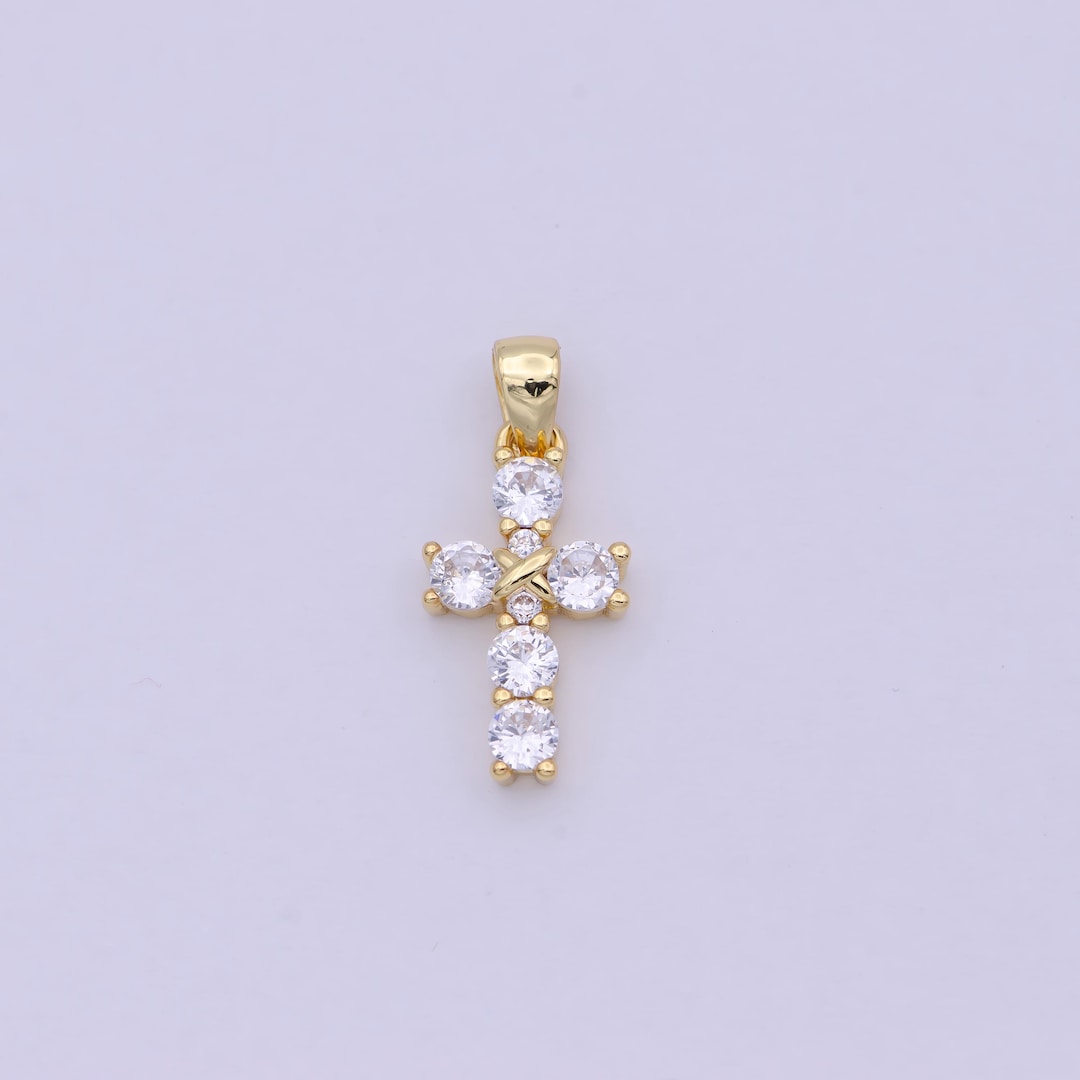Mini Cross Charms With Clear CZ 24k Gold Filled Cross Charms, Zircon ...