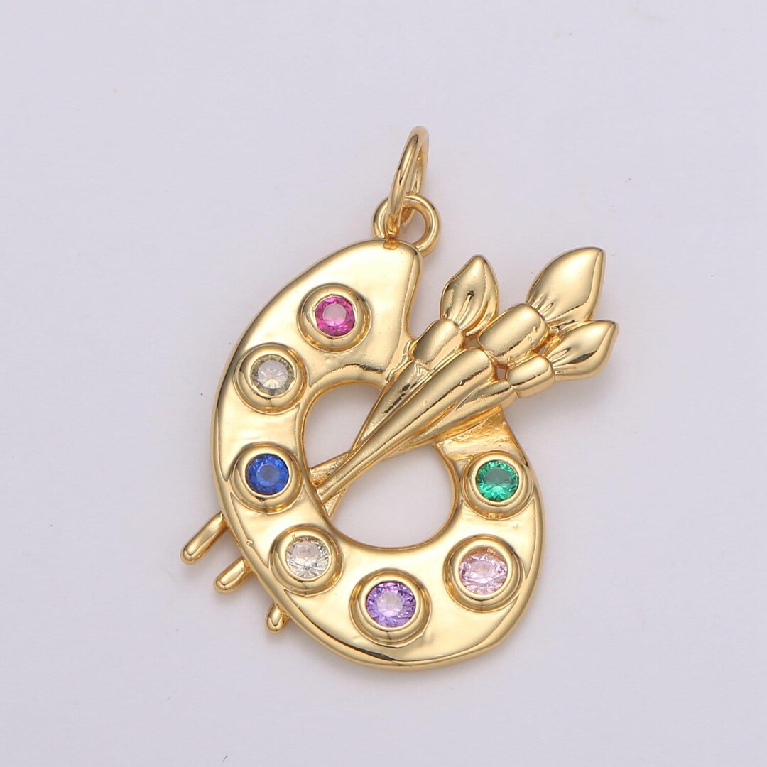 25x18mm 24k Gold Painting Palette Charms, Artist Multi Color Cz Charm ...
