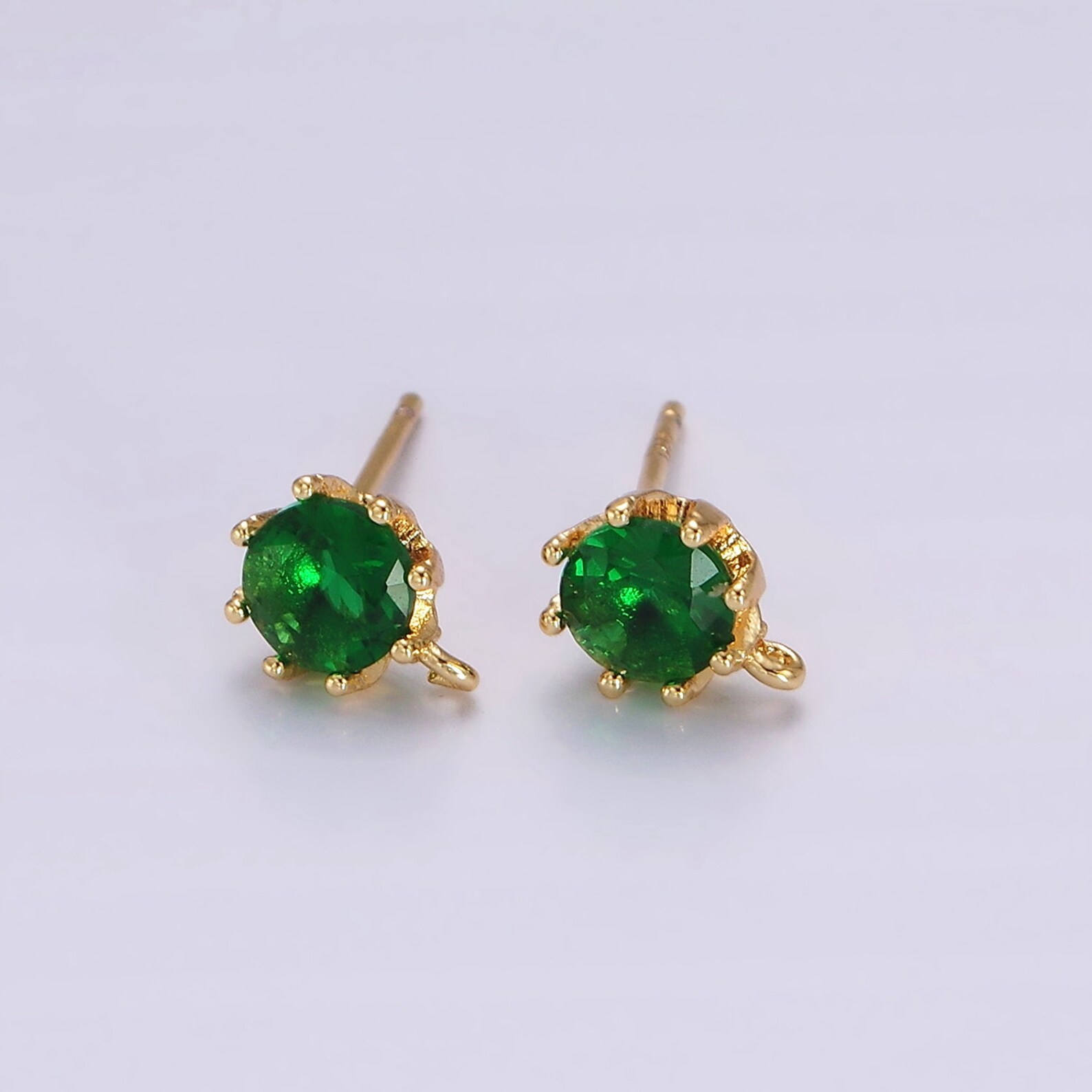 Gold Mini 7mm Round Clear Green CZ Closed Loop Stud Earrings Supply for ...
