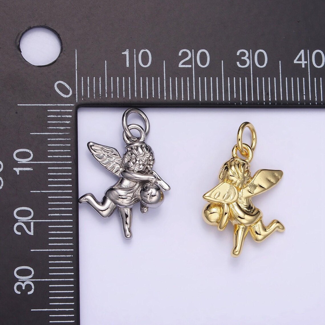 14k Gold Filled Ball Running Cherub Baby Angel Charm in Gold & Silver ...