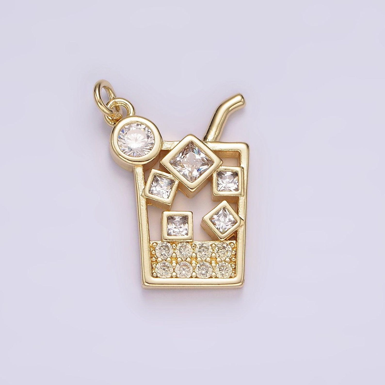 14k Gold Filled Clear Cz Ice Cube Cold Glass Drink Open Charm | Ag511 ...