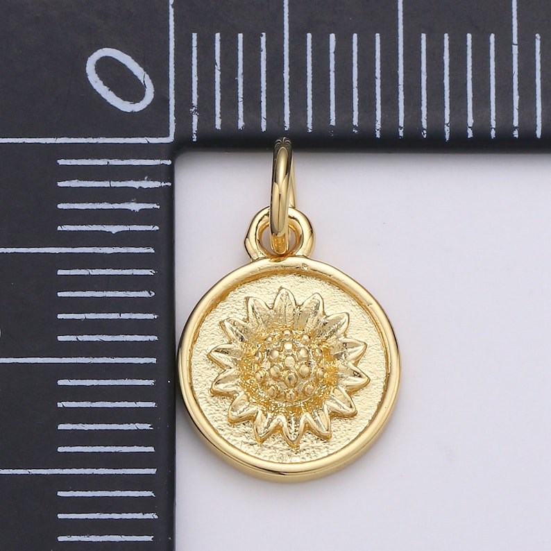 24k Gold Filled Sunflower Charm Petal Sun Flower Pendant Coin - Etsy
