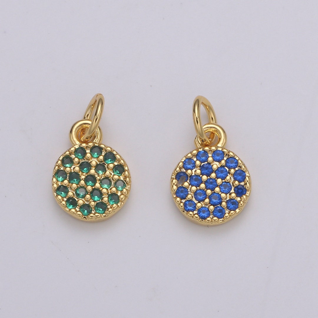 1 Pc Dainty Gold Round Cubic Circle Charm CZ Medallion Coin Round ...