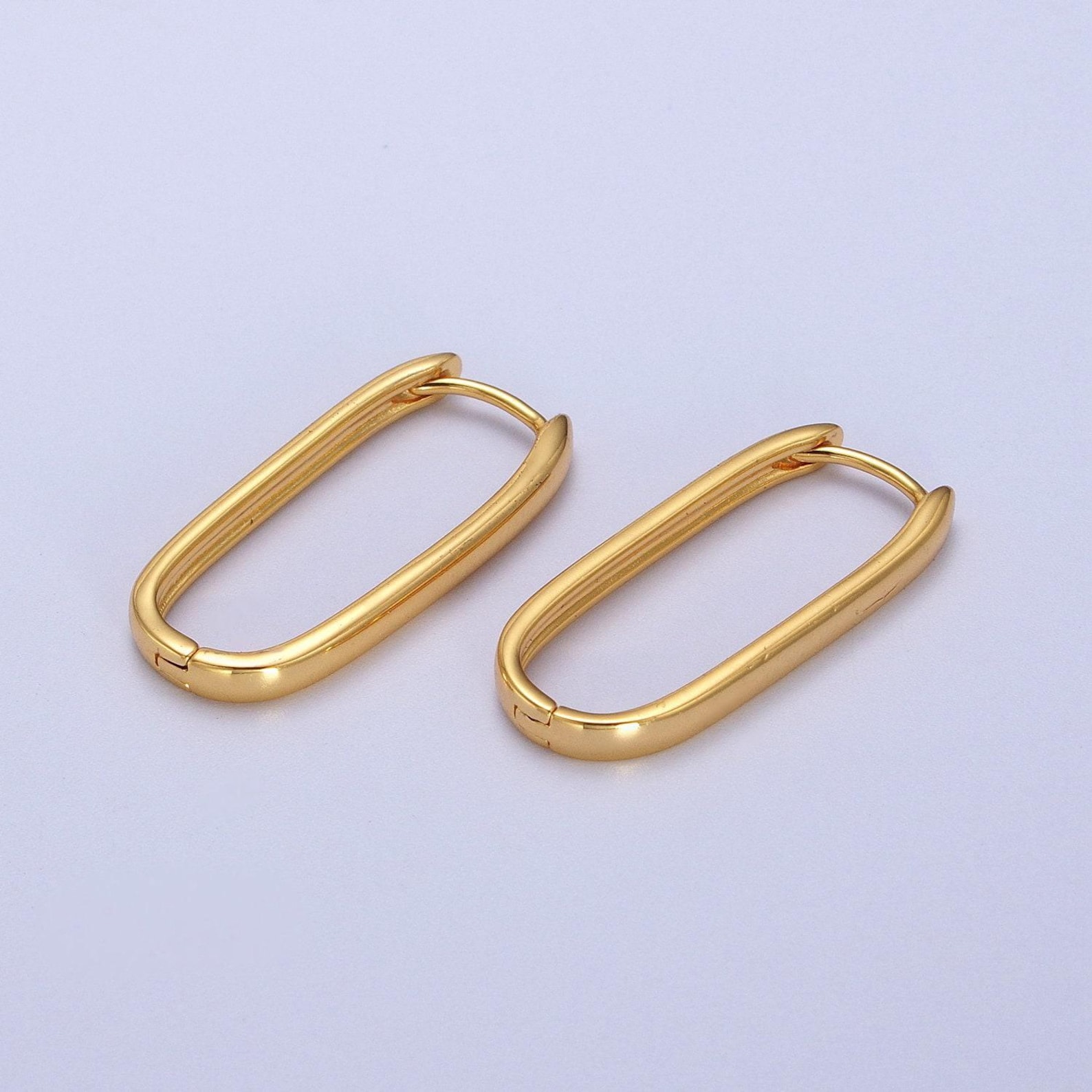 Dainty Gold Filled Oblong Rectangle Hoop Earring, Gold U Shape Huggie ...