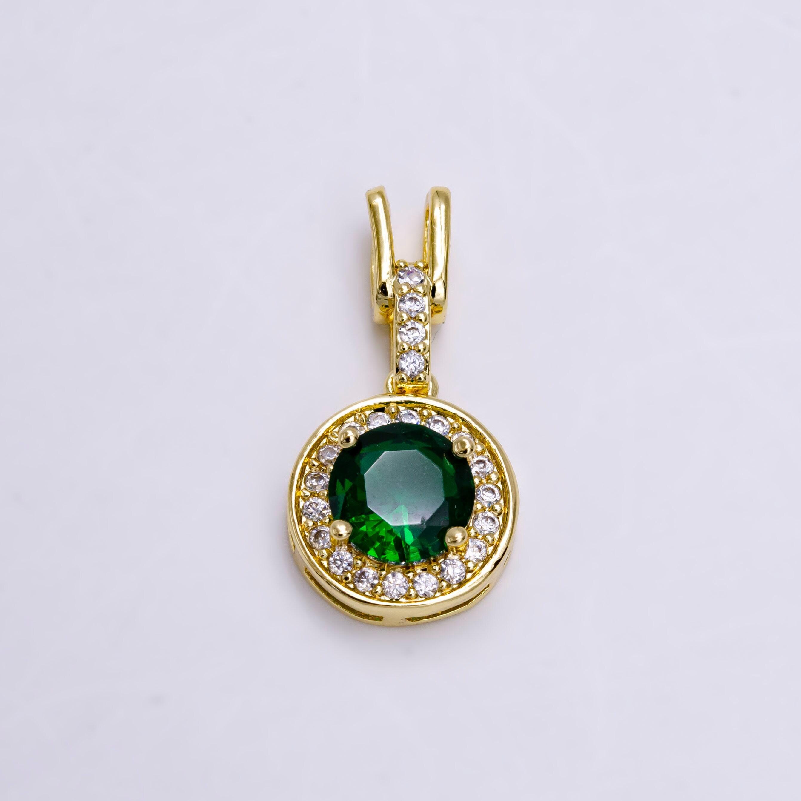 14k Gold Filled Clear, Pink, Green Round Cz Micro Paved Bail Pendant ...