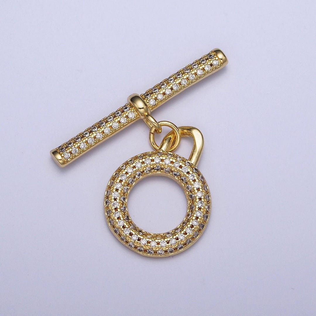 Round Circular Toggle Clasp Connector, 24k Gold Plated Micro Pave Cz ...