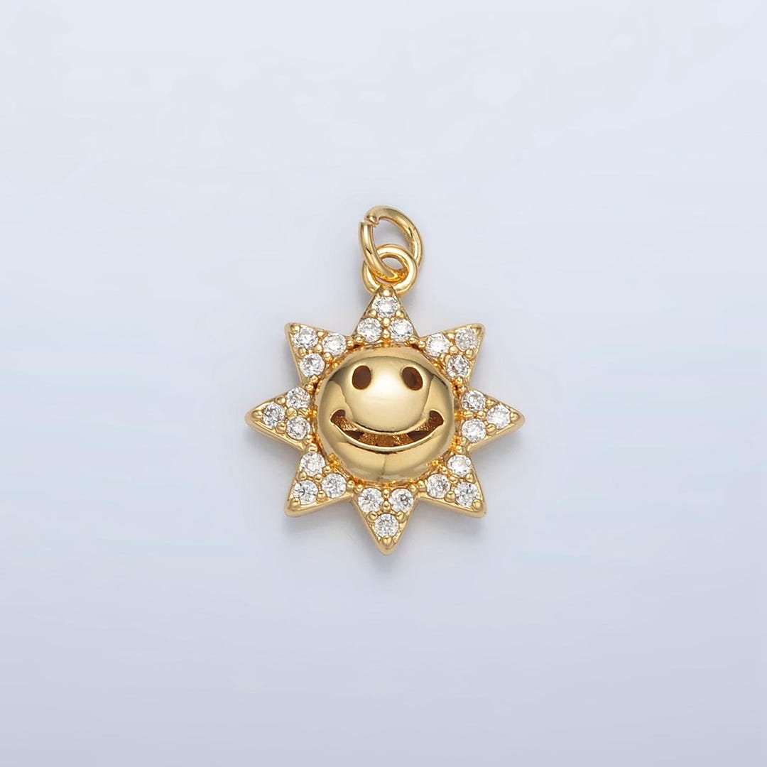 Gold Sun Charm 24K Gold Filled Sun Pendant Happy Face Charm for ...
