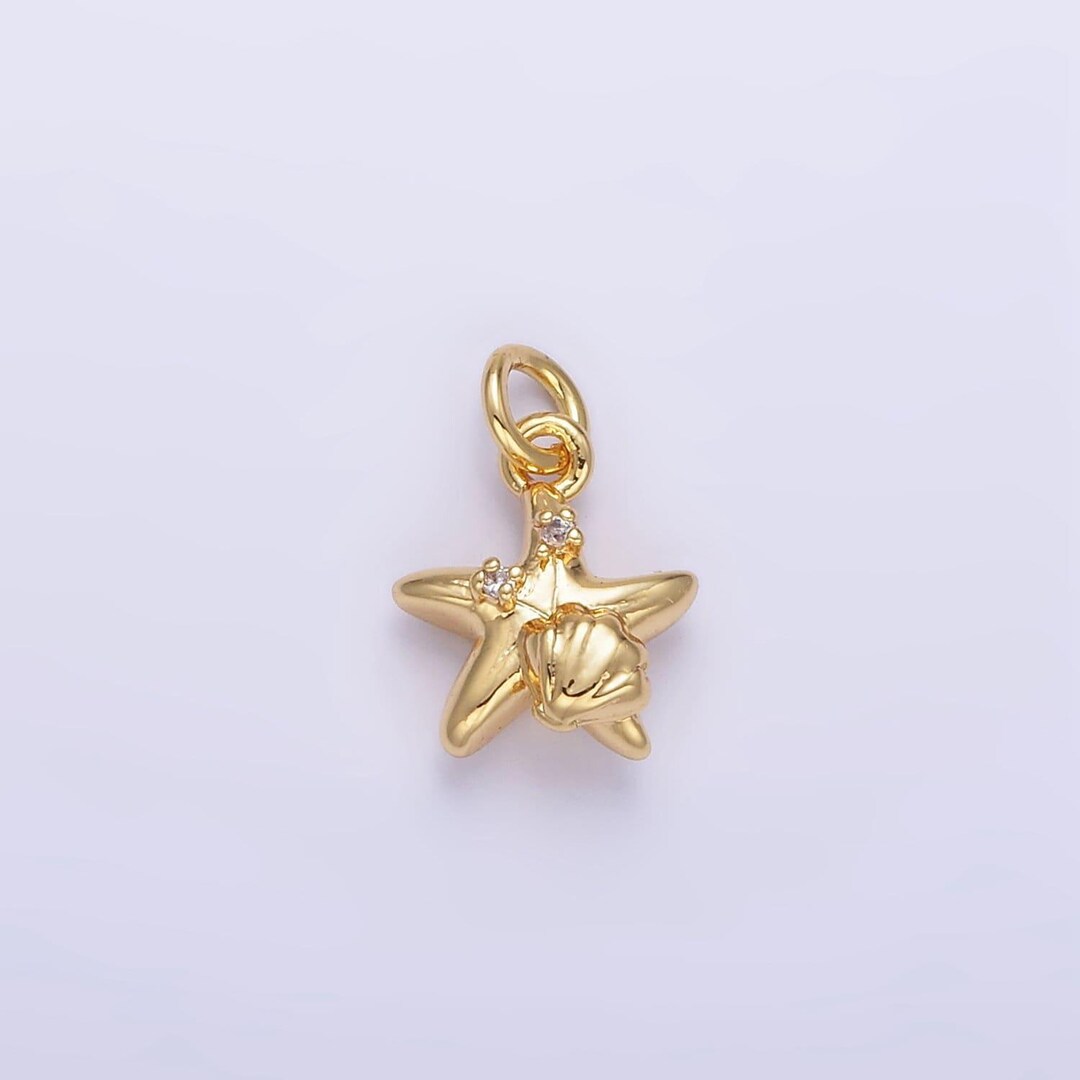 24k Gold Filled Cz Starfish Clam Shell Puffed Mini Charm | Ag842 - Etsy