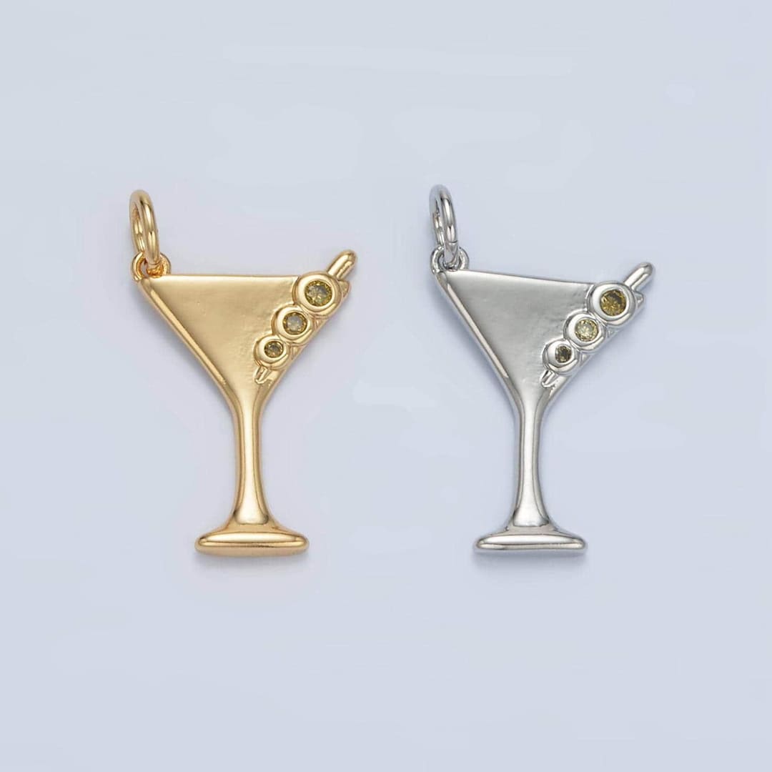 Dainty Martini Glass Charms Cocktail Drink Charms With Green Olive Cz ...