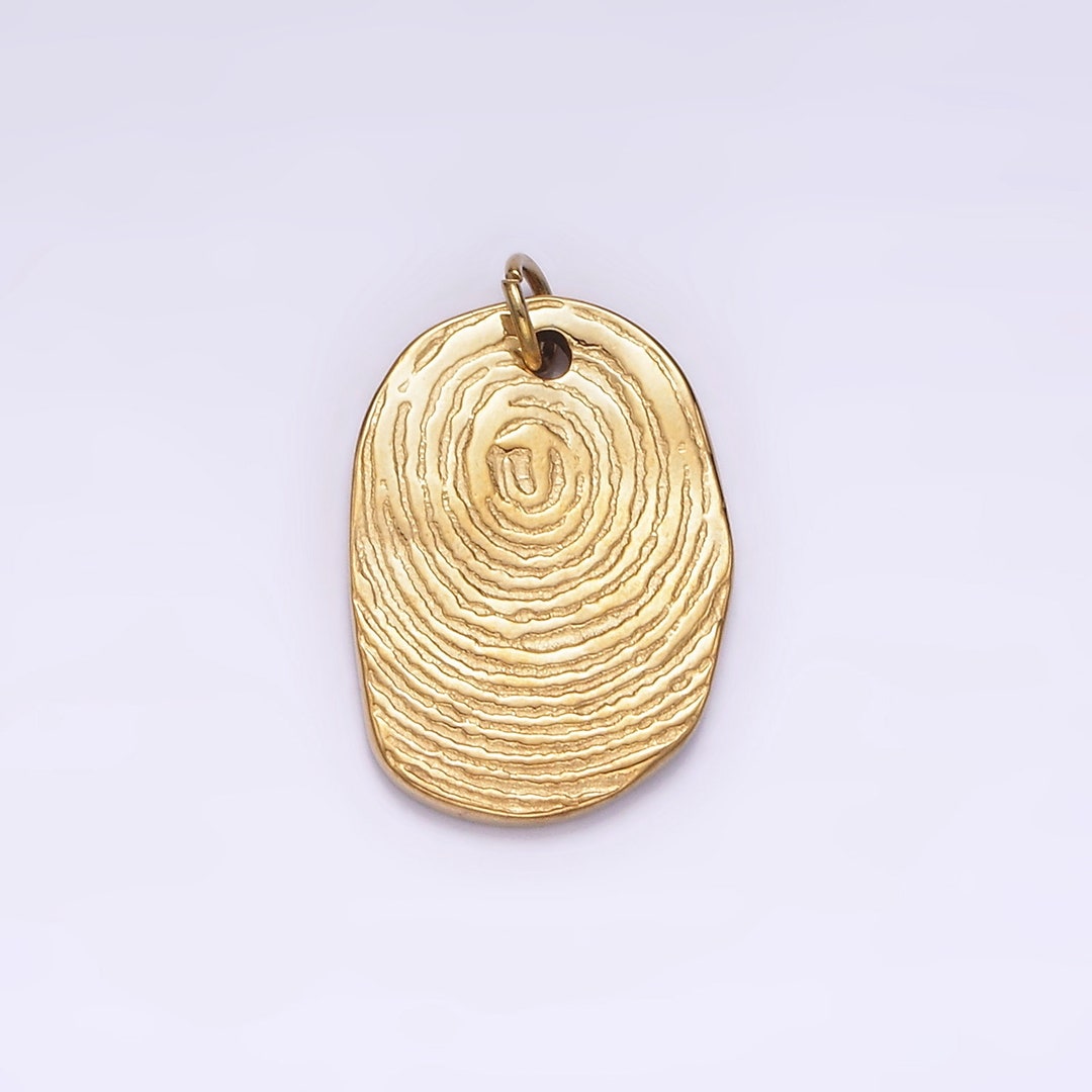 Stainless Steel Gold Fingerprint Swirl-patterned Oval Charm ...