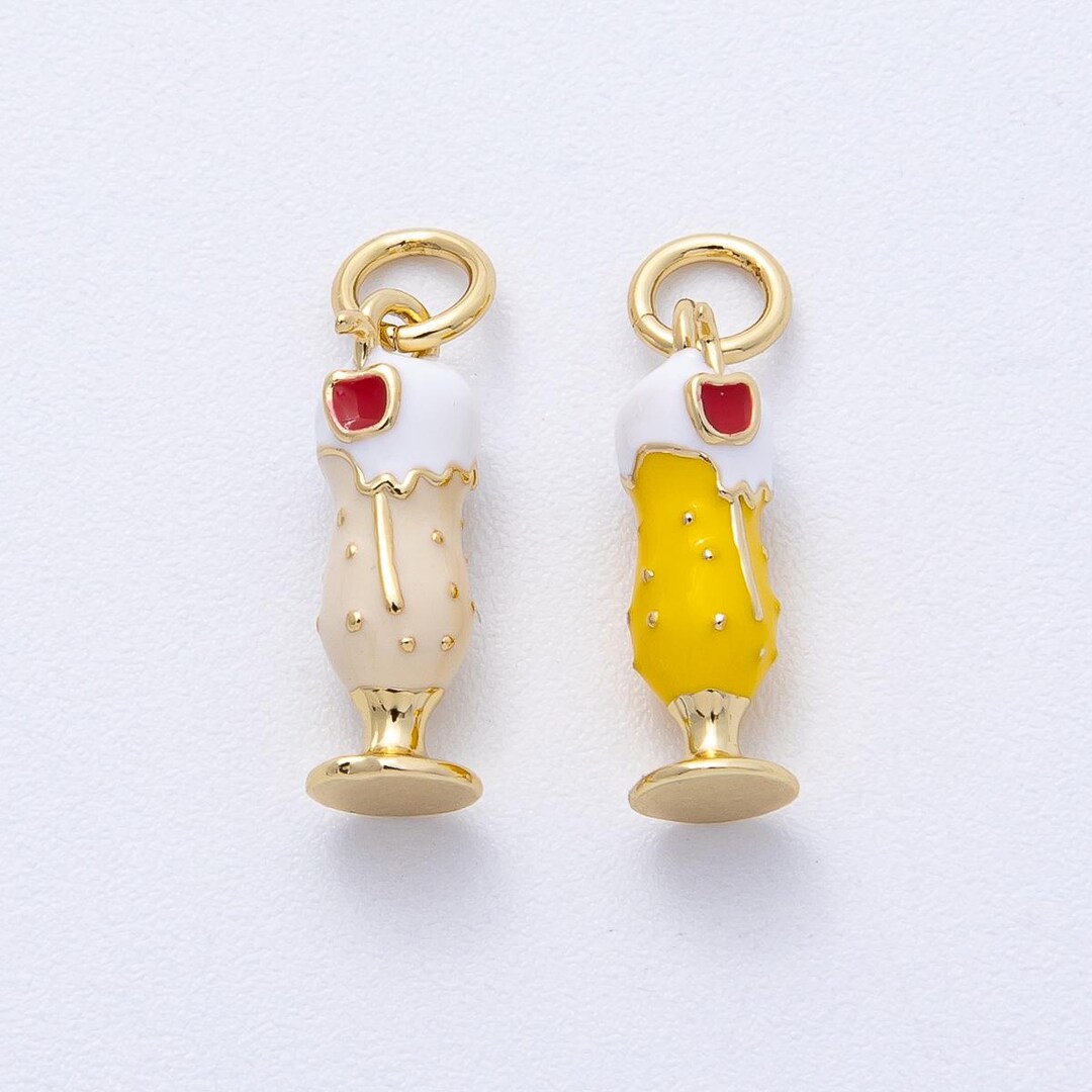 14k Gold Filled Cute Ice Cream Milkshake Charm Sundae Dessert With ...