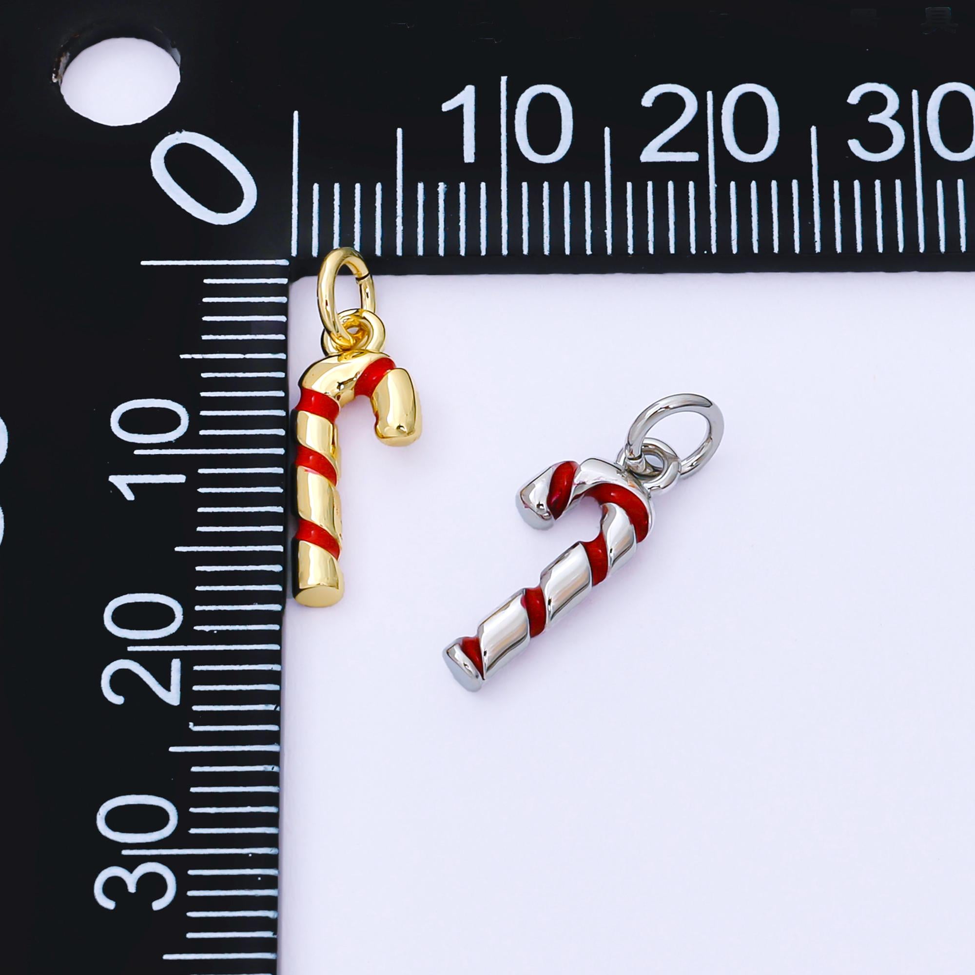 Dainty 18K Gold Filled Candy Cane Charm With Red Enamel, Christmas ...