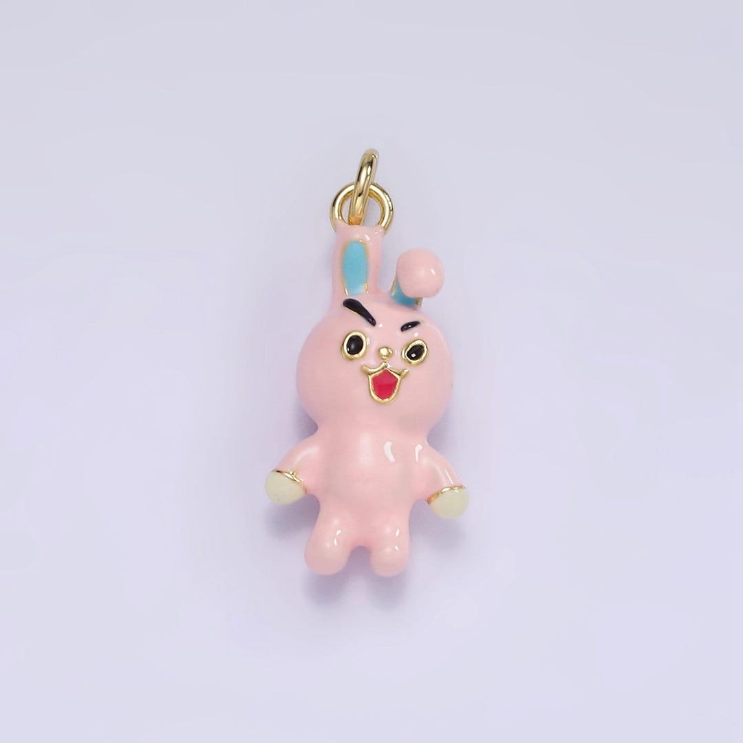3d Cute Mini Monster Evil Pink Bunny Charm 21mm Enamel Rabbit Charm for ...