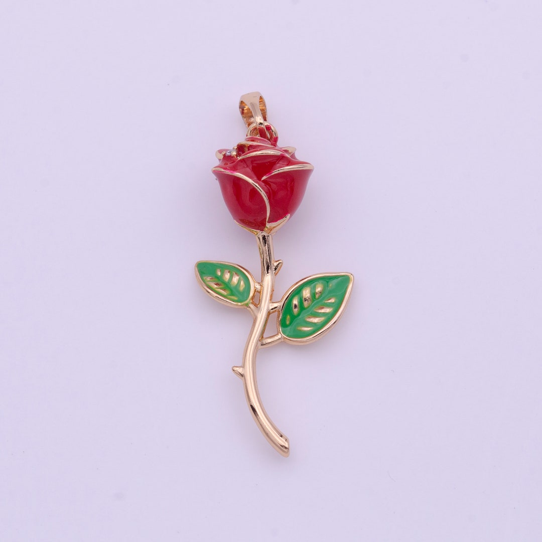 Red Rose Charm Enamel Flower Pendant in Rose Gold Pendant I586 - Etsy