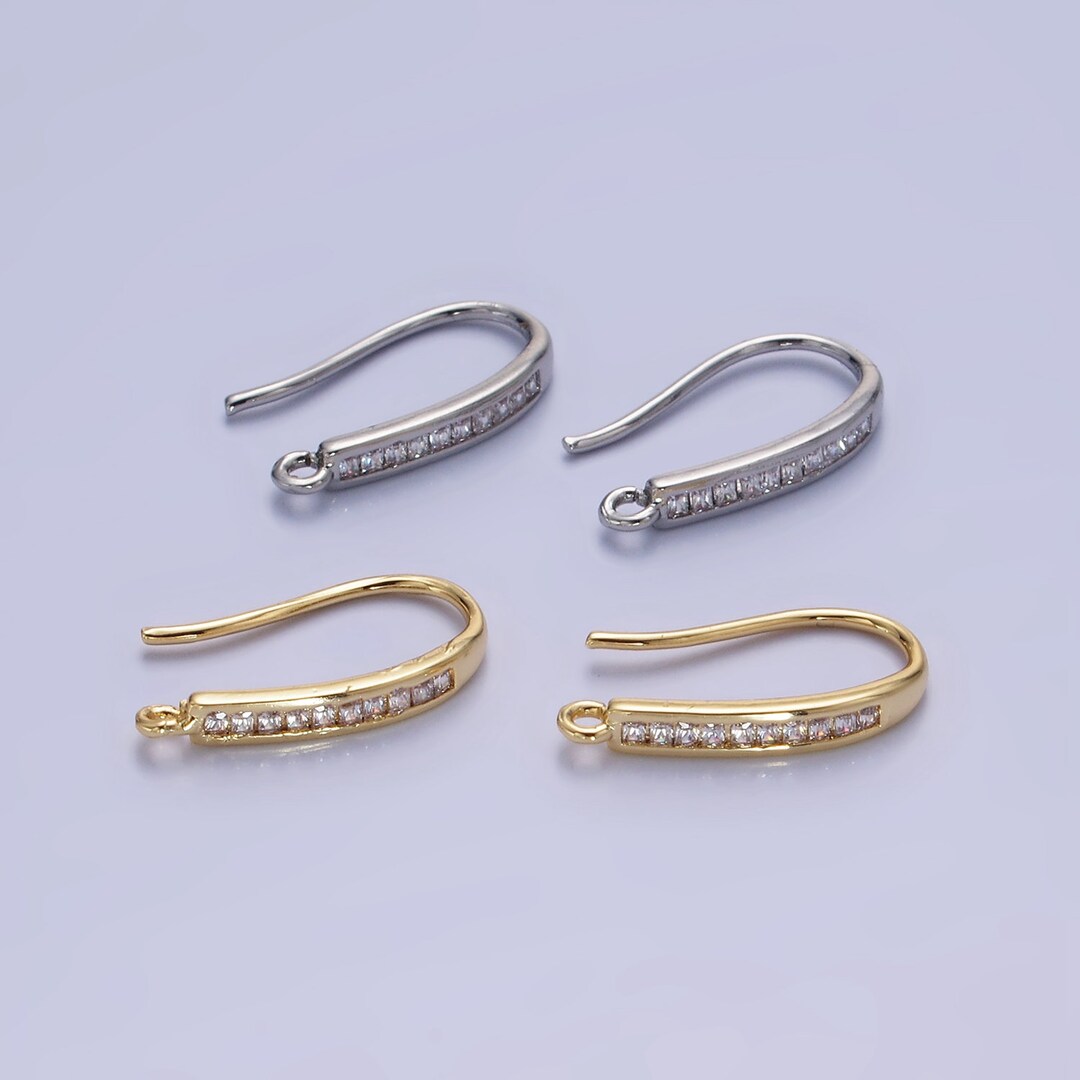 14K Gold Filled 18mm Micro Paved CZ French Hook Earring Findings in Gold & Silver | Z-751 Z-752 ...