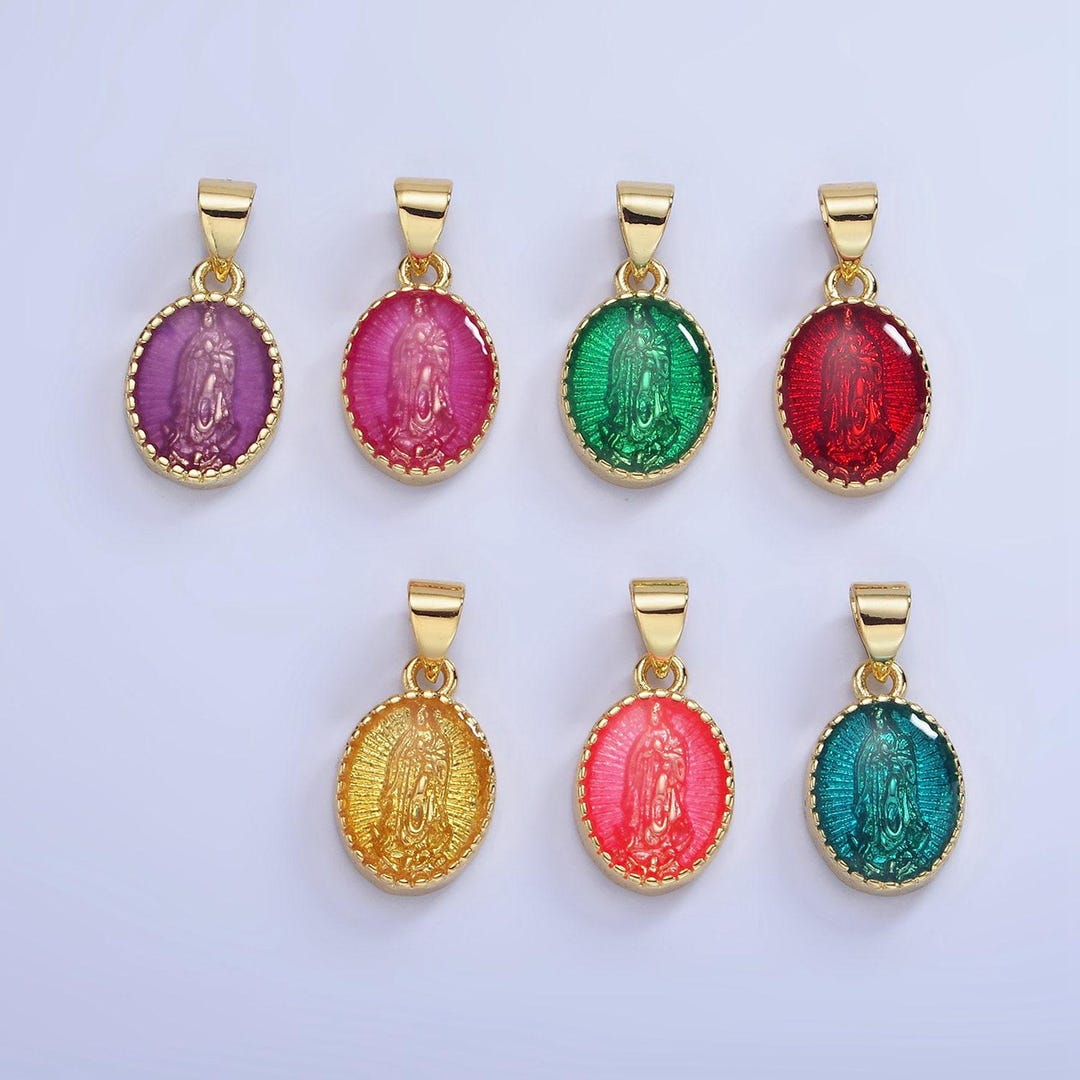 14k Gold Filled Our Lady of Guadalupe Charm Virgin Mary Color Resin ...