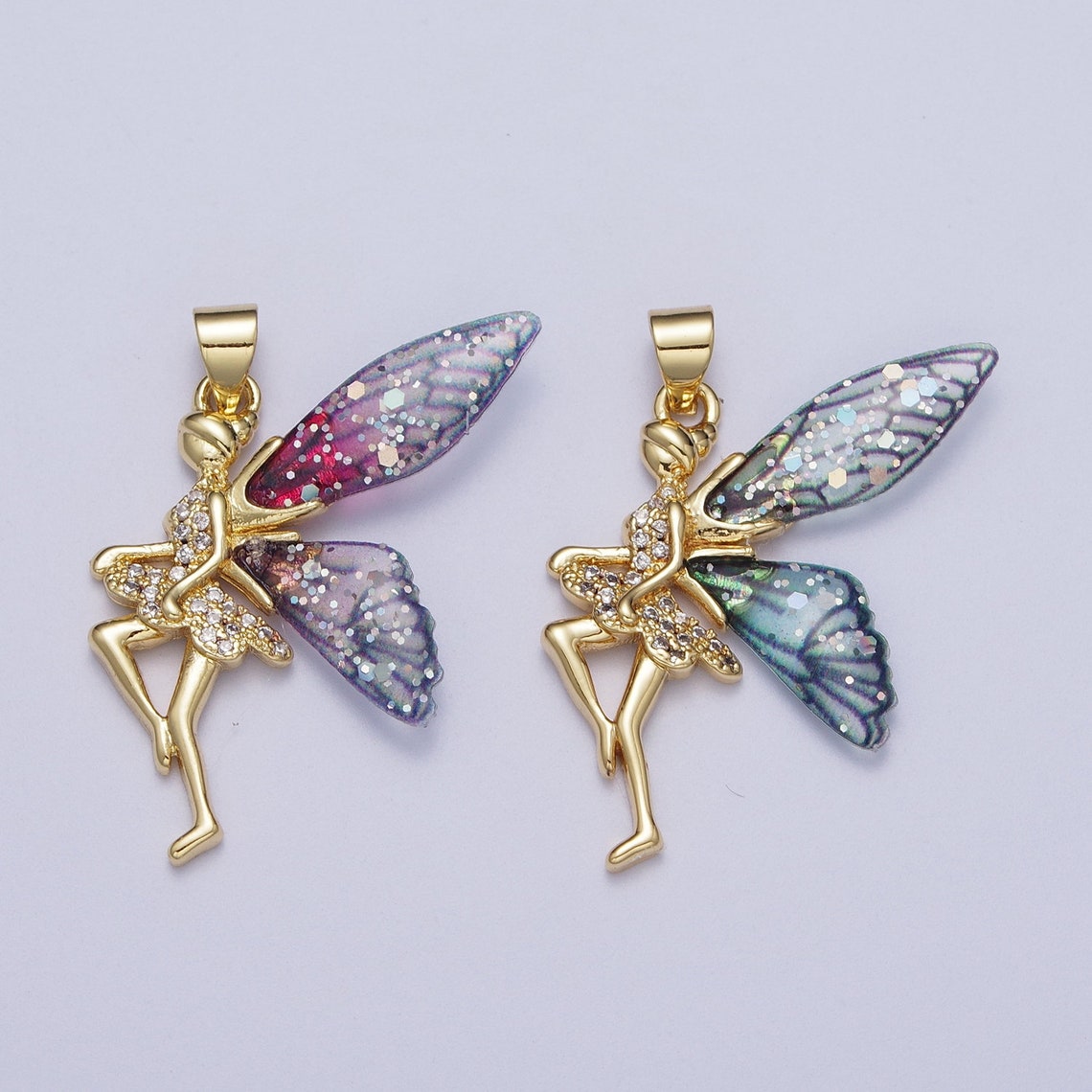Large Fairy Pendant Art Nouveau Pixie Gold Charms Whimsical - Etsy