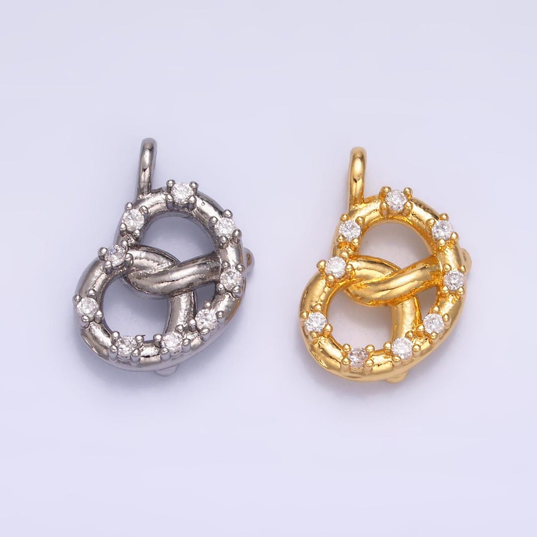 Cubic Minimalist Small 3D Pretzel Charm CZ French Pastry 24K Gold ...