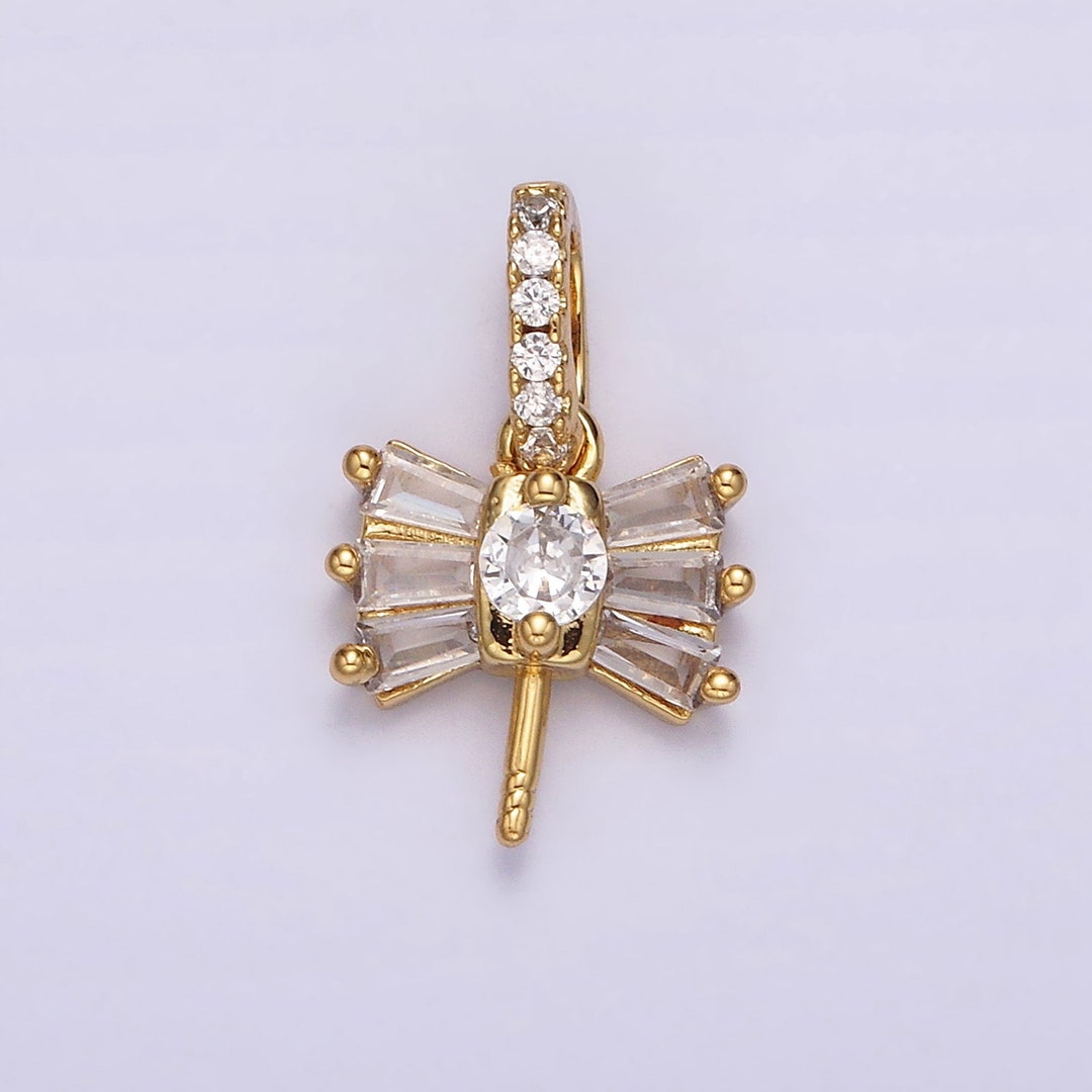 Gold Peg Bail Caps for Half Drilled Pearls and Beads CZ Baguette Bead ...